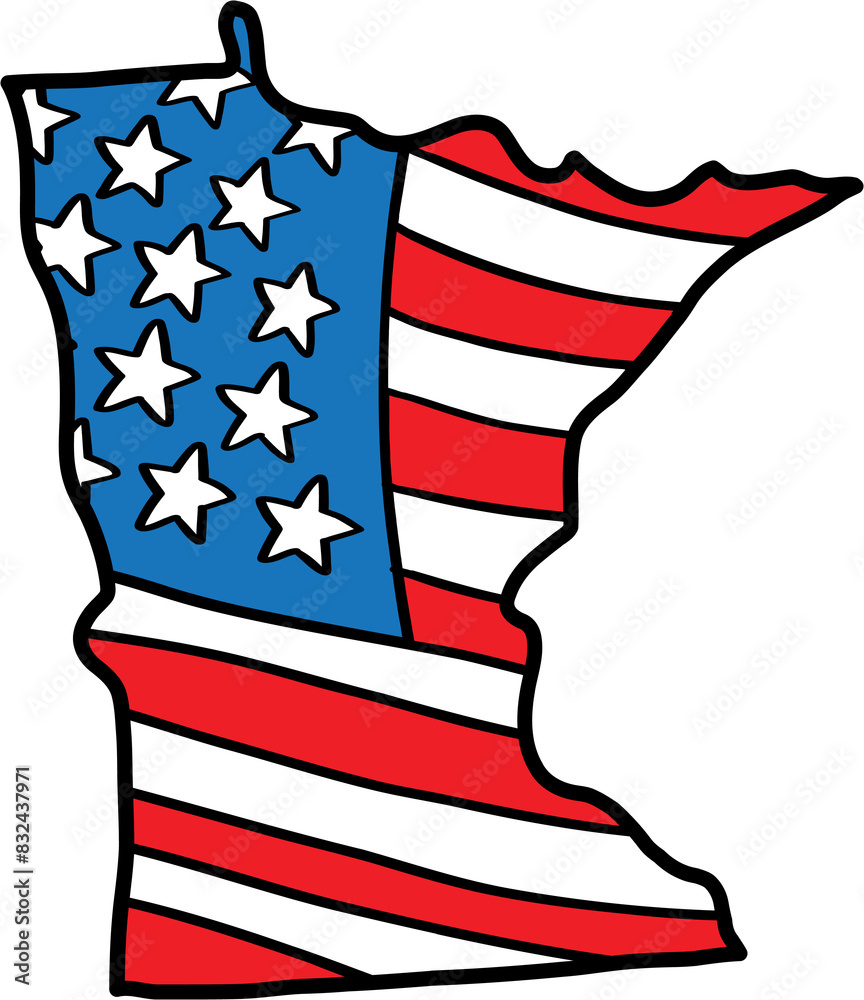 doodle freehand drawing of minnesota state map on usa flag. Stock ...