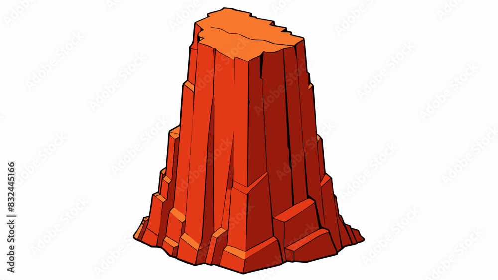 A tall towering cliff made entirely of red rock with layers of sediment ...