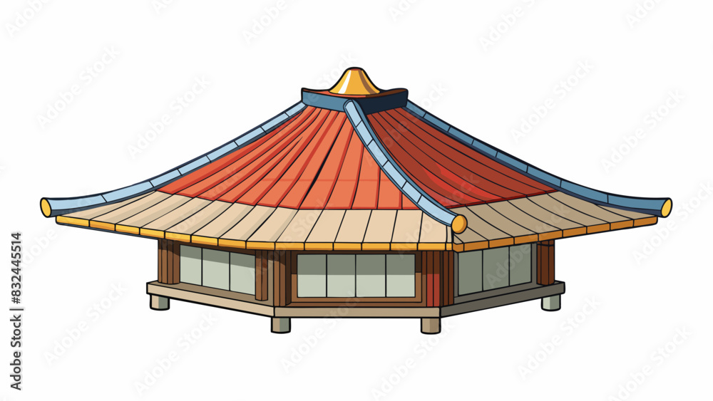 A traditional Japanese roof known as a hipped and gabled roof features ...