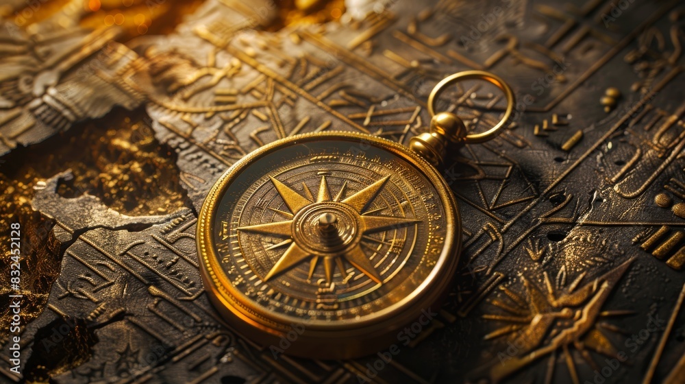 Golden compass with egyptian hieroglyphics for history or fantasy ...