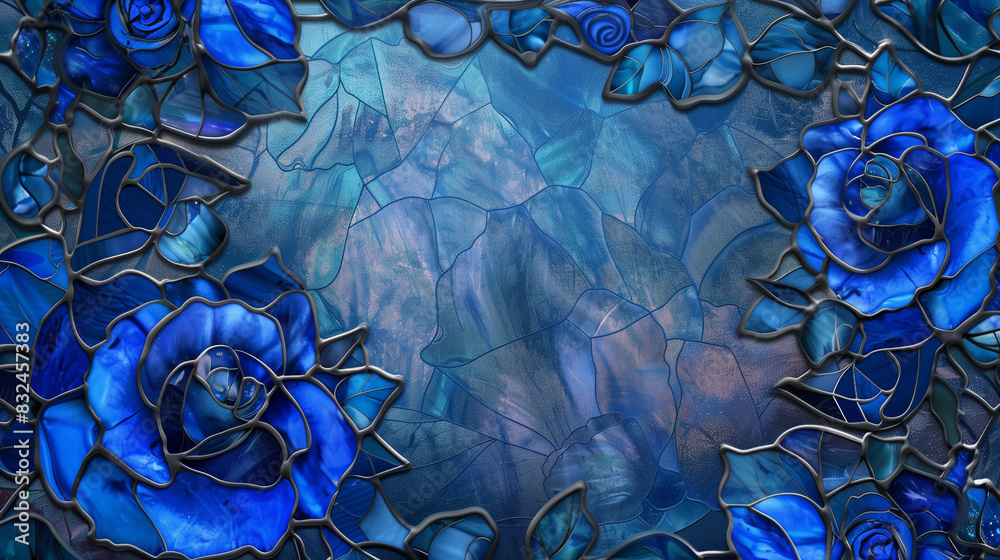 Stained-glass frame background wallpaper with blue roses Stock ...