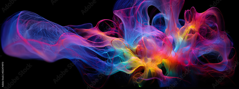 colorful smoke spreading on black background, concept of thoughts ...