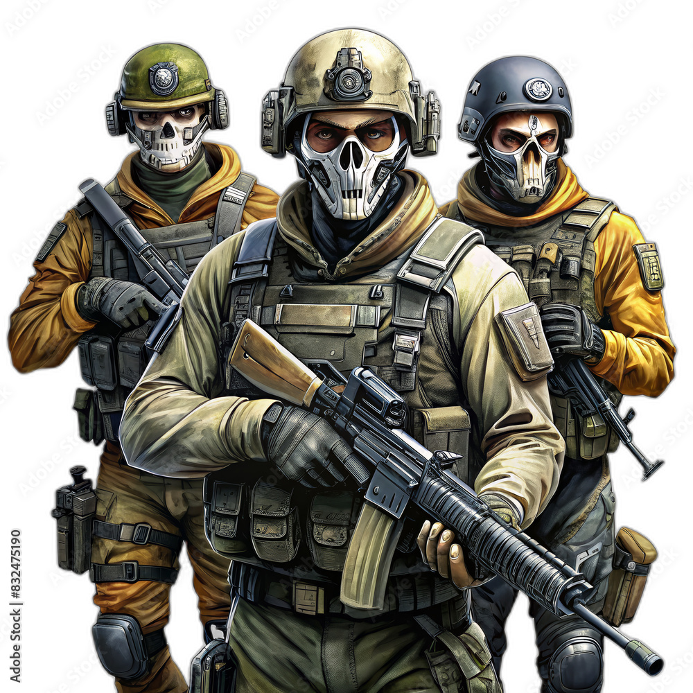 3 skull armys infantry in combat uniform, memorial day concept. Stock ...
