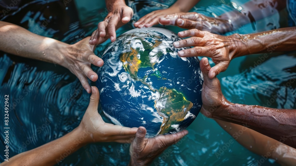 global cooperation for water conservation people holding hands around ...