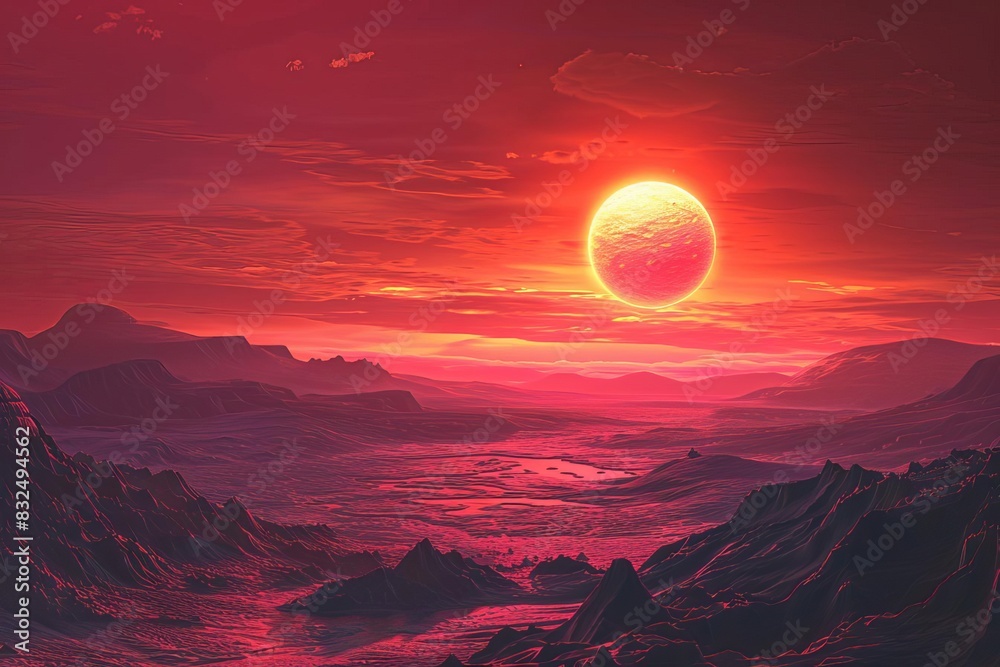 Highresolution HDRI map of a sun setting in a red sky over a desert ...