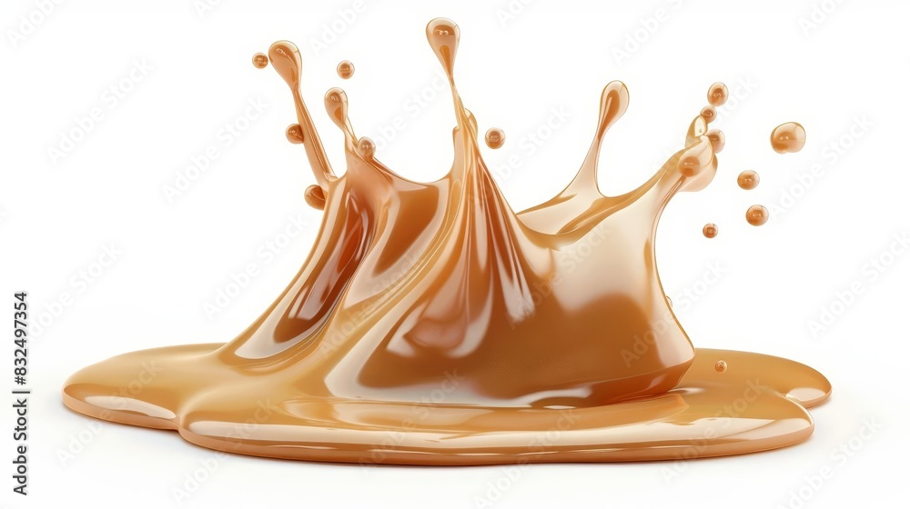 liquid sweet melted caramel or maple syrup swirl 3d splash isolated on ...