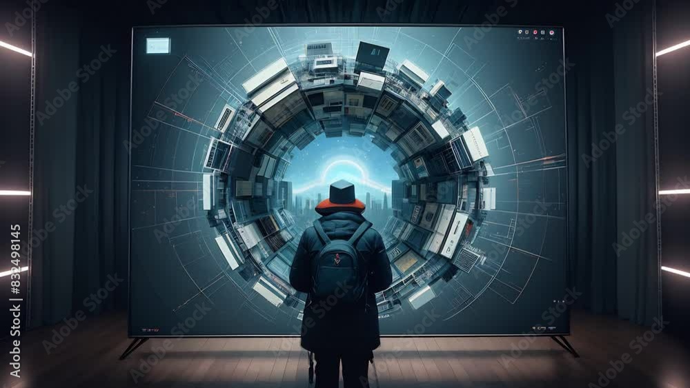 Futuristic Concept Art of Person Viewing Virtual Reality Data Vortex in ...
