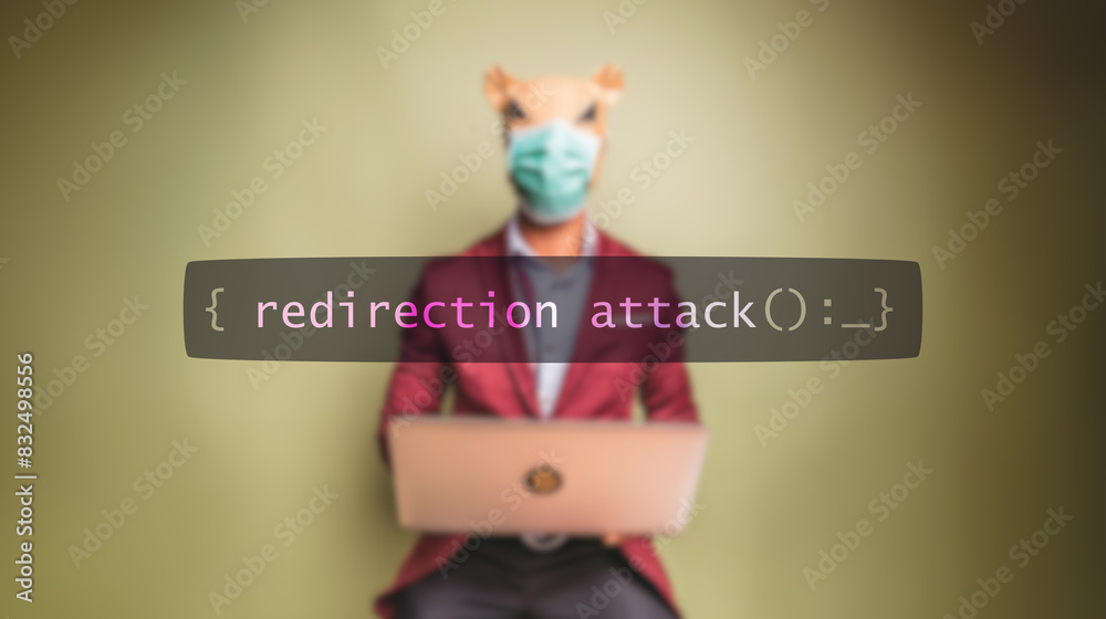 Cybersecurity concept redirection attack on foreground screen, hacker ...