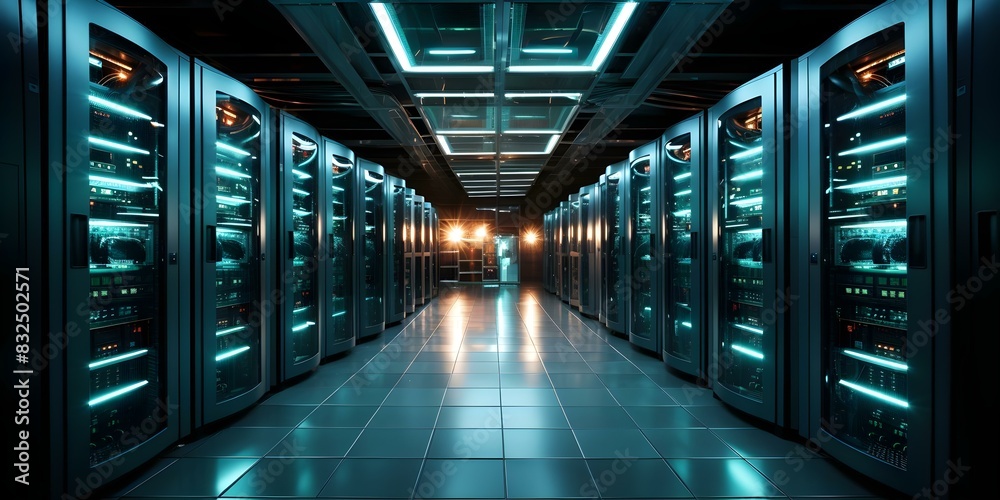 Secured server racks in a protected network room within a data center ...