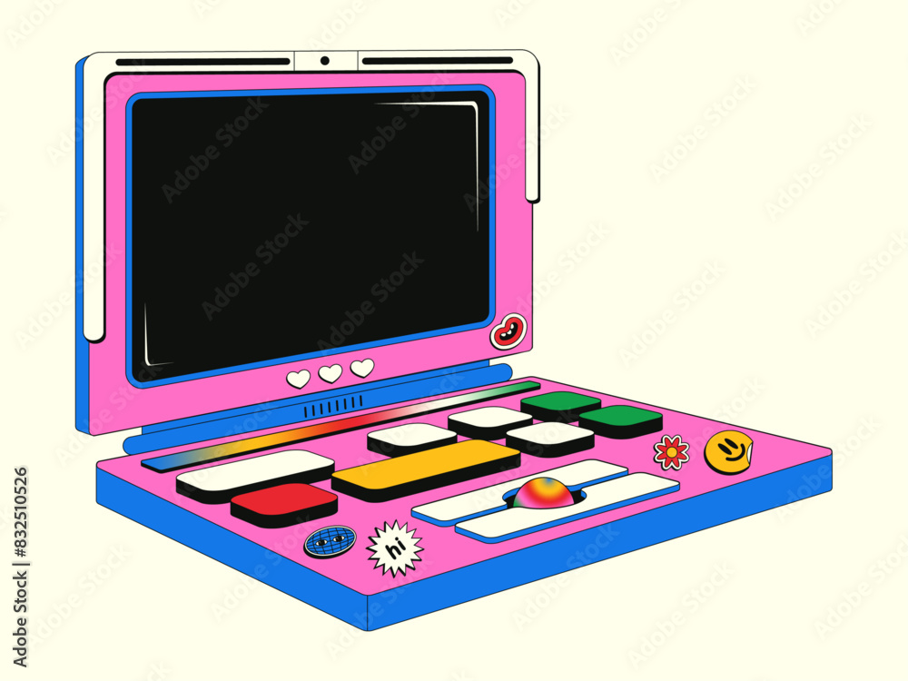 Vetor de Retro laptop in trendy y2k style. Nostalgia for the 2000s, 90s ...