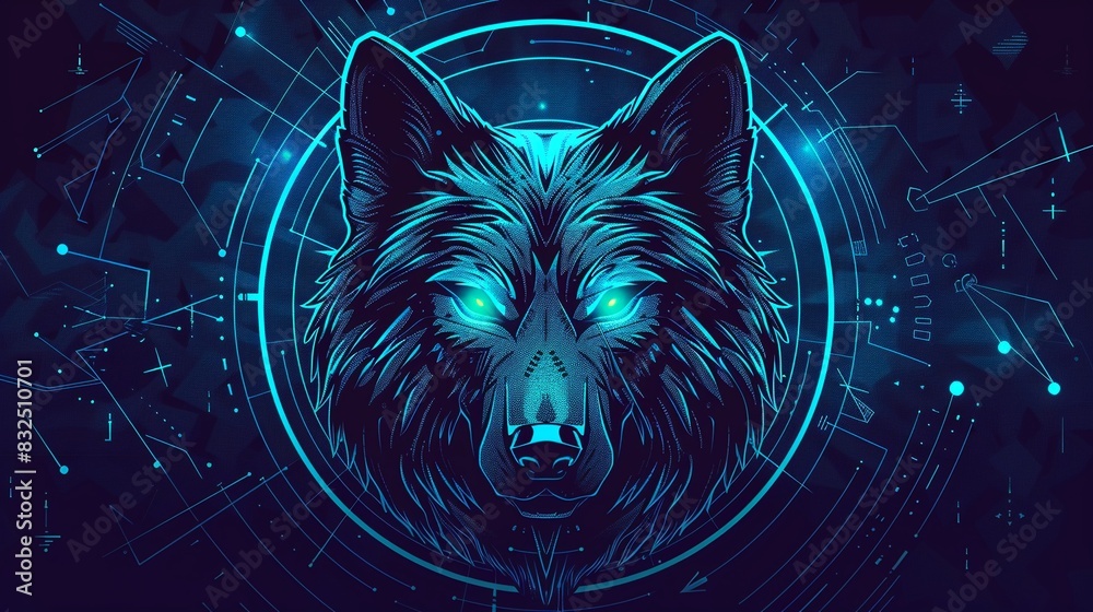 Simple logo for a werewolf board game, cyberpunk art style, comic style ...