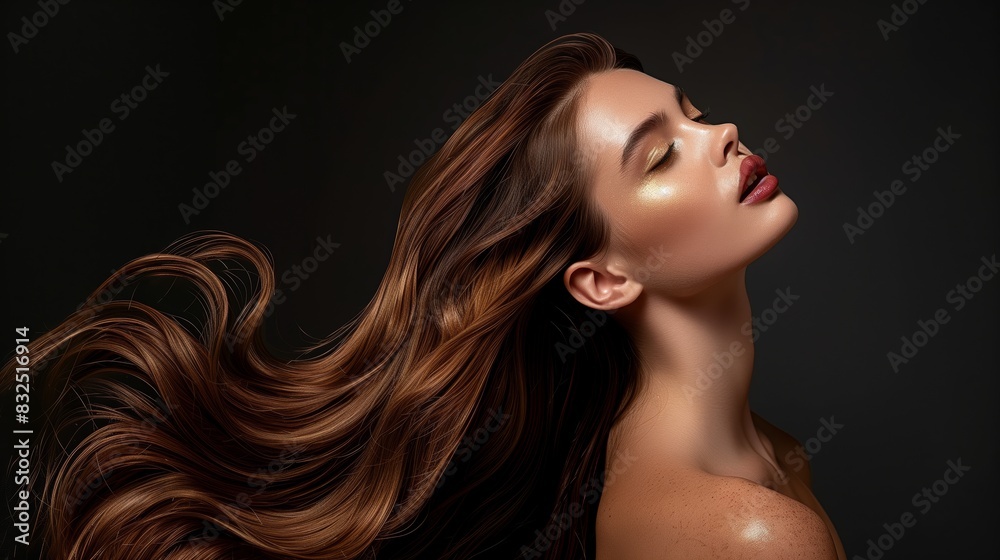 Photography elegant high-end hair care advertisement featuring a woman ...