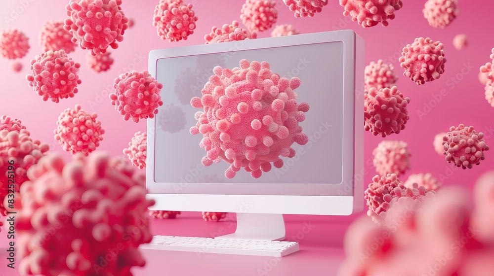 Computer algorithm for cancer diagnosis flat design front view, coral ...