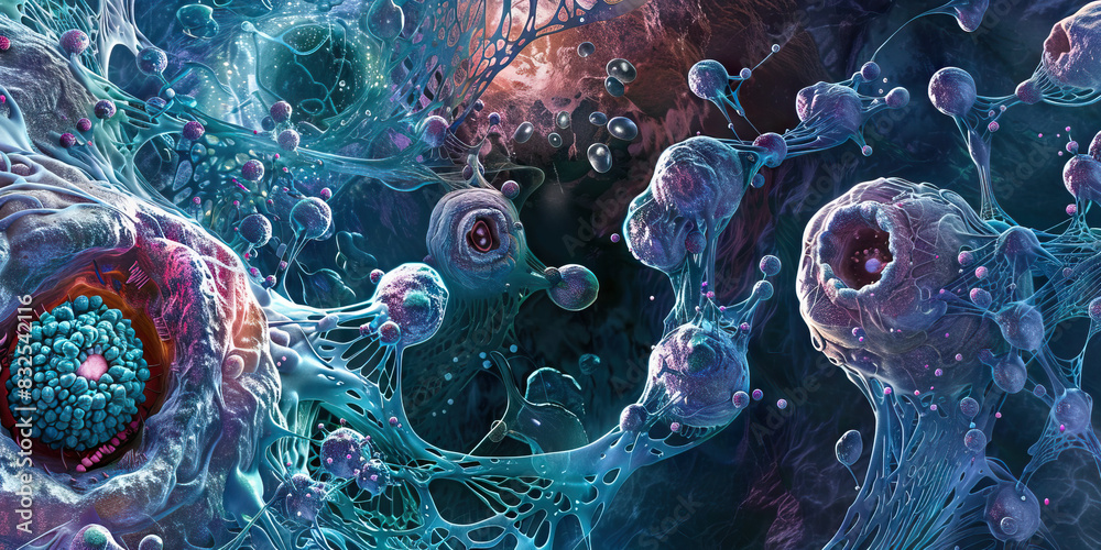 Cerulean Cellular invasion microscopic examination of detailed cells ...