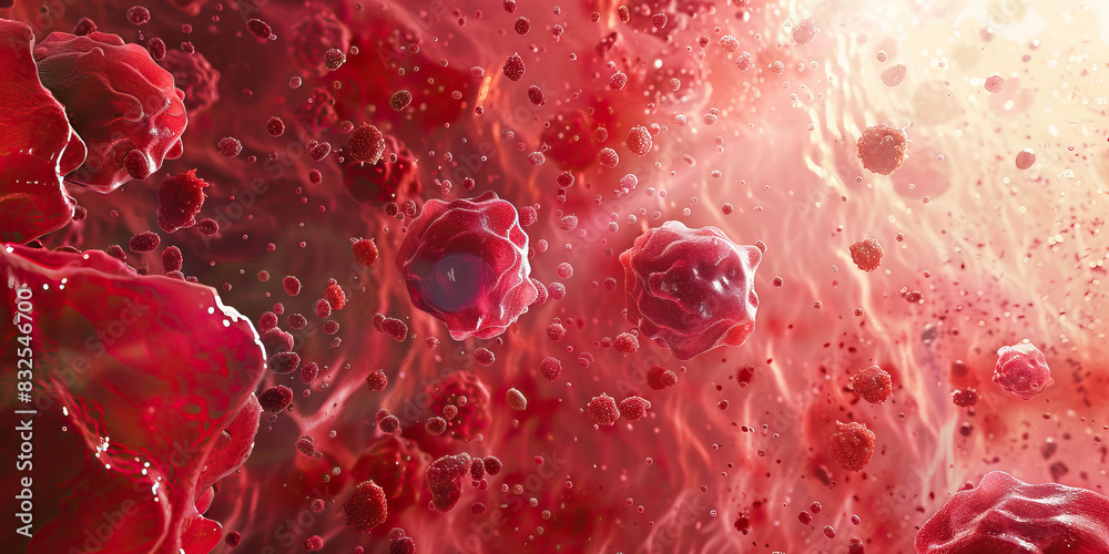 Crimson Cancer Cell Proliferation: Microscopic exploration of crimson-colored animal cancer ...