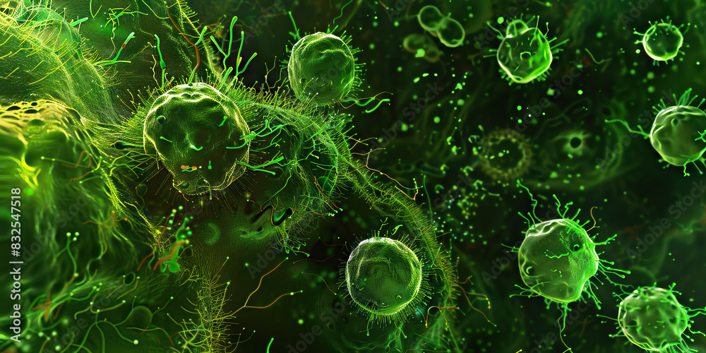 Emerald Bacterial Pathogen Invasion: High-resolution microscopy of emerald-colored animal cells ...