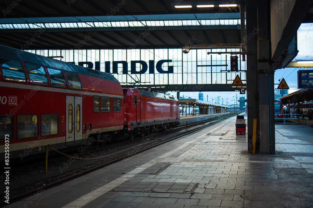 Munich, Germany - Nov. 14, 2023: A train of DB stands on the platform ...