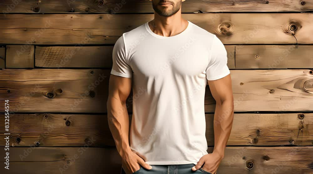 plain white t-shirt, with male model, front view studio photo mockup ...