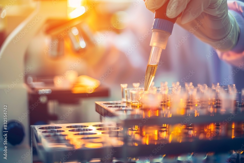 Drug development: Images depict scientists conducting research and ...