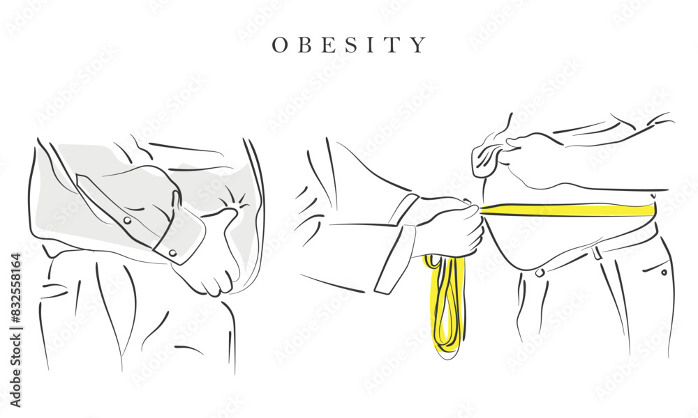 Vetor de Hand drawn line art vector of Obese person. Obesity and its ...