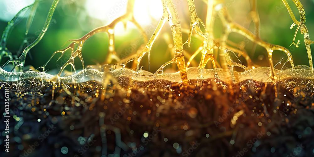 Plant Root Hair Absorption: Detailed view of plant root hairs absorbing ...