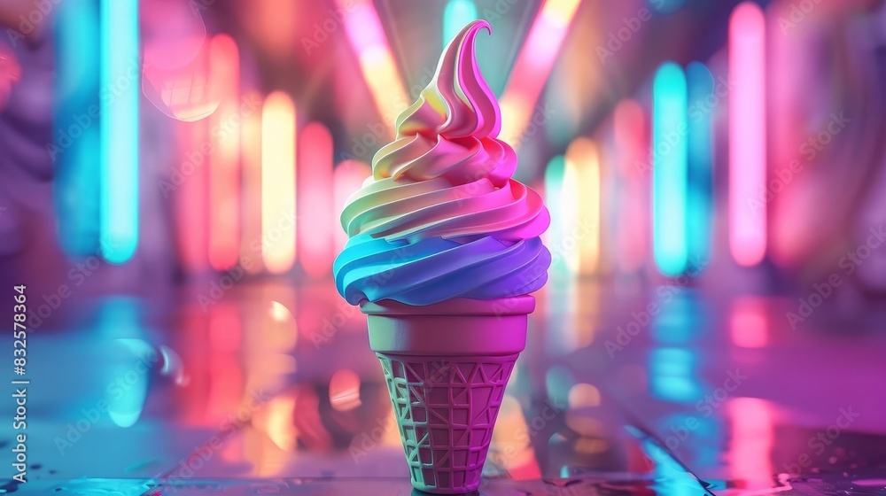 A rainbow colored ice cream cone on a futuristic background, Sci-Fi ...