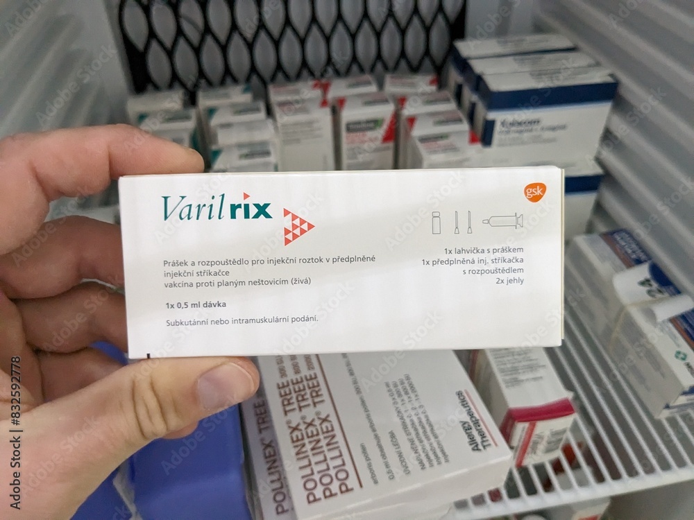 Prague, Czech Republic - June 28 2024: VARILRIX box of vaccine with ...