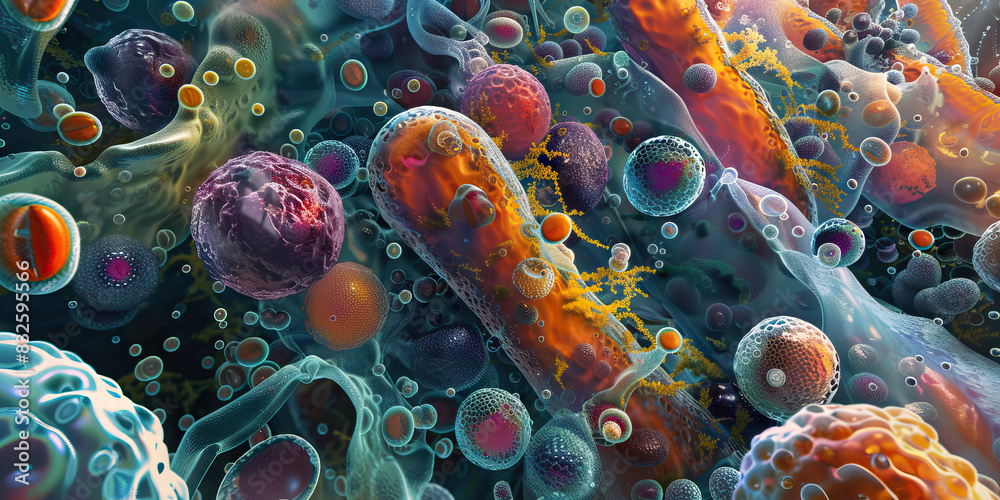 Biochemical Pathways of Bacteria: Close-up view of metabolic processes ...