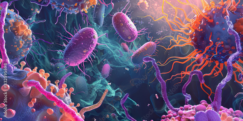 Biochemical Pathways of Bacteria: Close-up view of metabolic processes ...