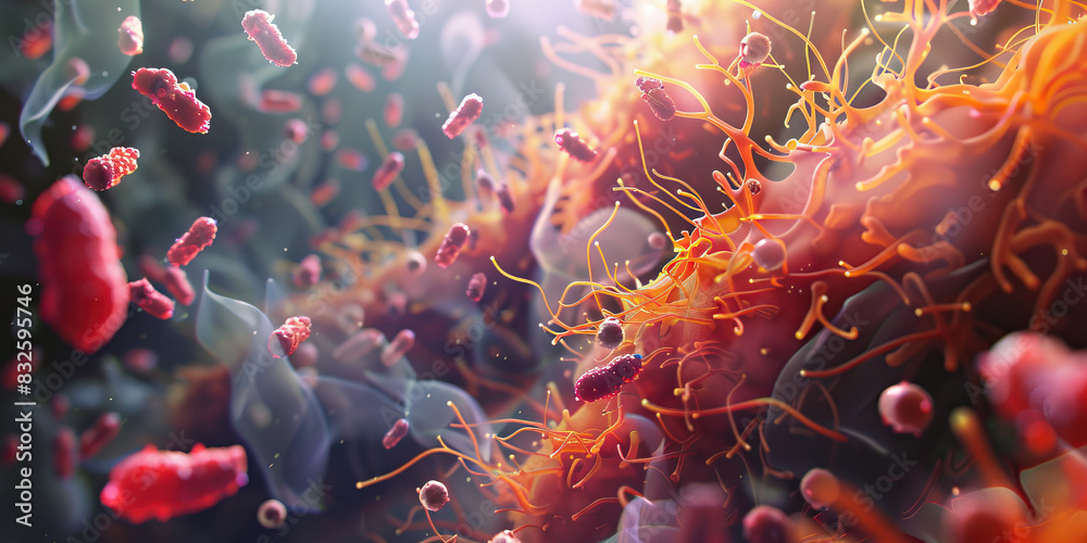 Biochemical Pathways of Bacteria: Close-up view of metabolic processes ...