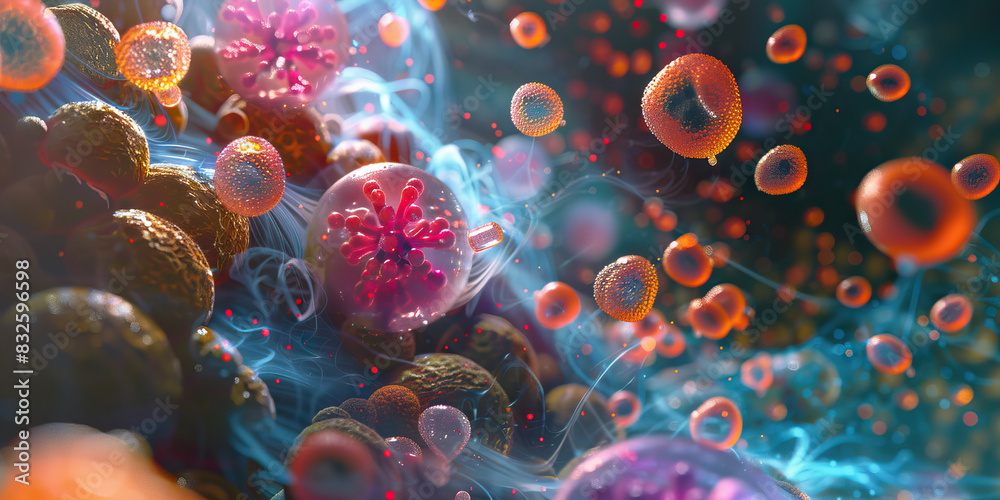 Bacterial Reproduction Cycle: Close-up view of bacterial cells ...