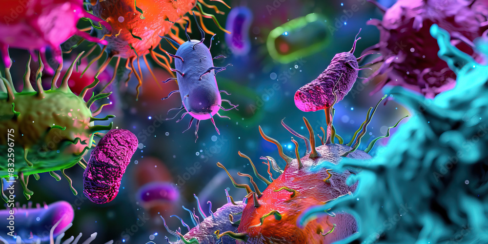 Bacterial Reproduction Cycle: Close-up view of bacterial cells ...