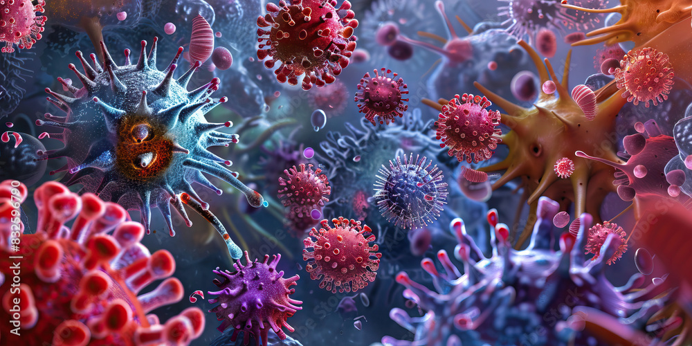 Bacterial Reproduction Cycle: Close-up view of bacterial cells ...