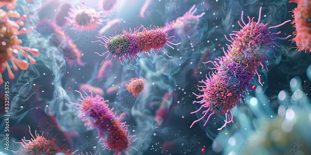 Pathogenic Bacteria: High-resolution close-up of pathogenic bacteria invading host cells ...