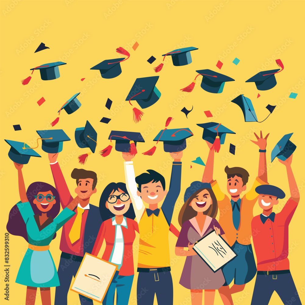 vector illustration of students celebrating the end of the school year ...