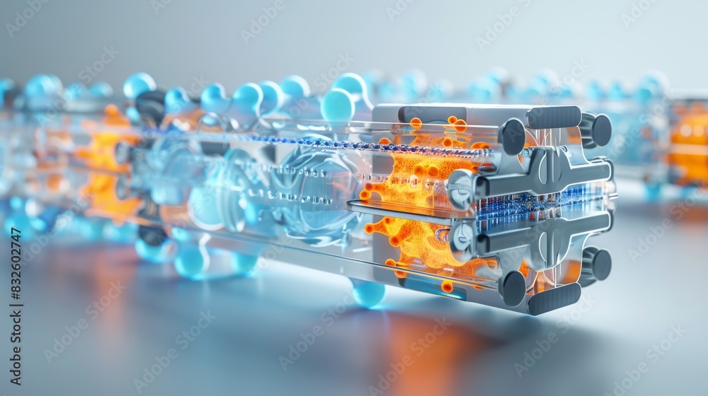 A 3D rendering of a fuel cell stack, highlighting the anode and cathode ...