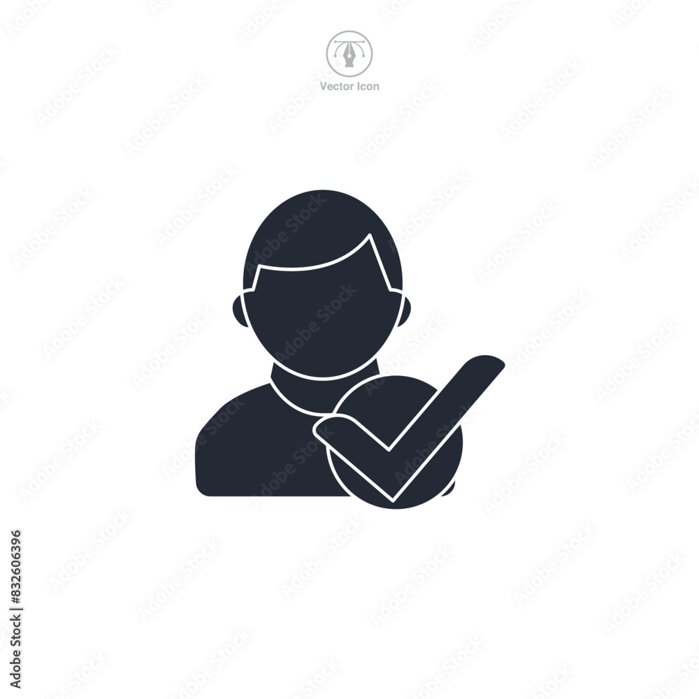Person with a Tick Mark Icon theme symbol vector illustration isolated ...