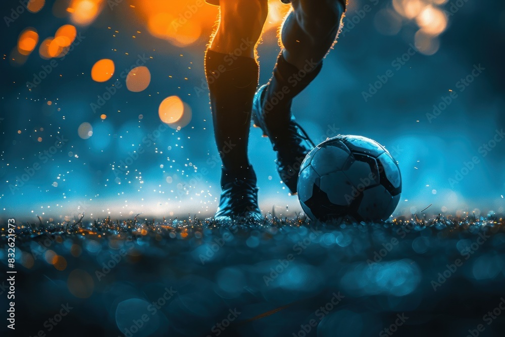 Silhouette of a football player captured in a close-up, focusing on the ...