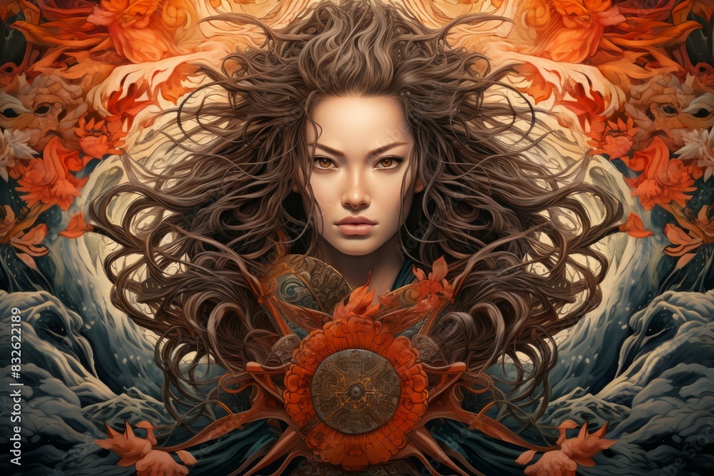 A fierce and fearless warrior woman, wielding a double-bladed axe and ...