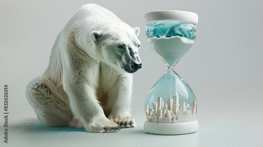 global warming: Hourglass with Melting Ice and Submerged City Depicting ...