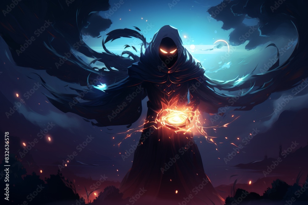 wizard of crows casting a spell in the mysterious field with solar ...