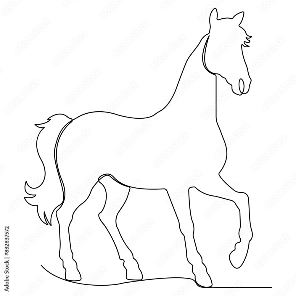 Continuous single line drawing of a horse animal concept single line ...