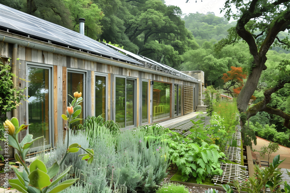 Modern Eco-Friendly Home: 3D Render with Solar Panels, Rainwater ...