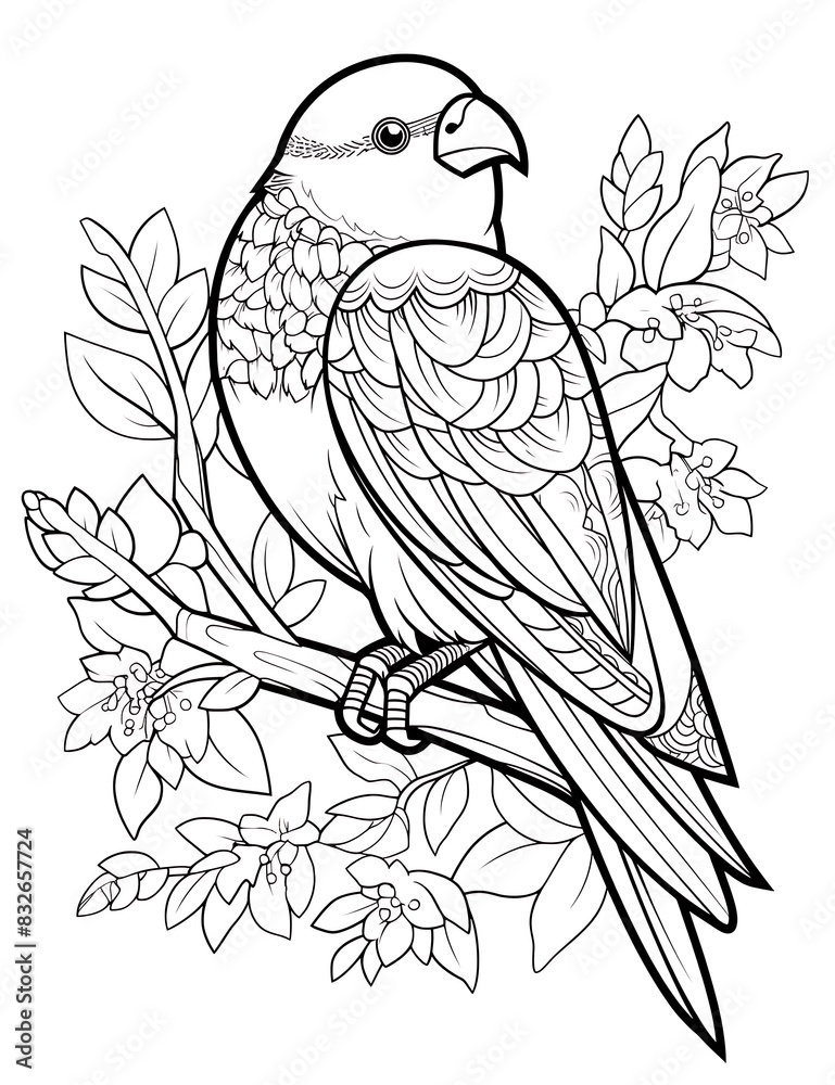 Bird Sitting on a Branch, summer bird coloring pages for kids and ...
