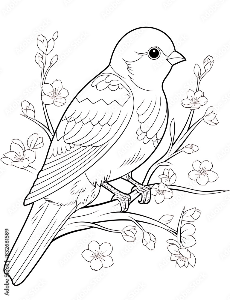 Bird Sitting on a Branch, summer bird coloring pages for kids and ...