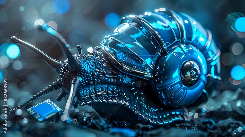 Fantasy AI illustration medium shoot fotography of robotic snail ...