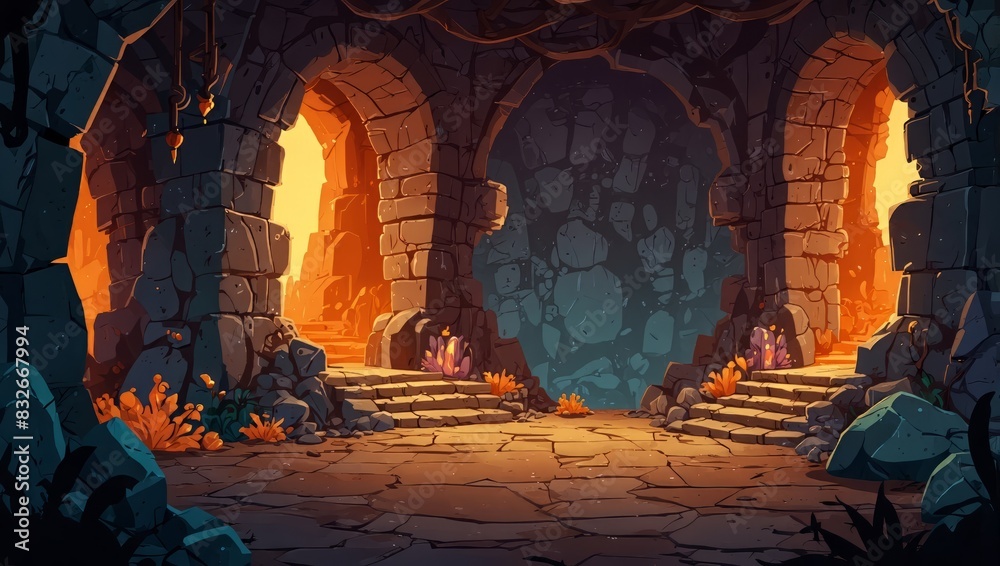 Dragon's lair level background asset, caves and treasures, platformer ...