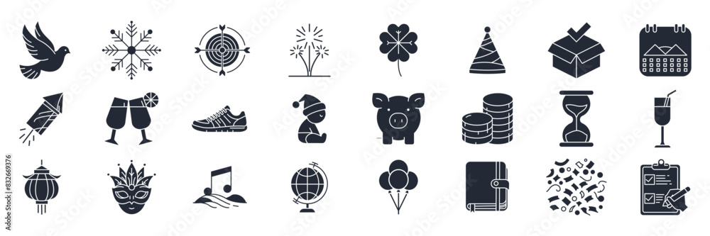 Party icons set, Included icons as Baby New, Calendar, Balloons ...