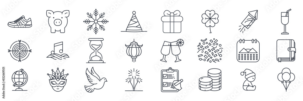 Party icons set, Included icons as Baby New, Calendar, Balloons ...