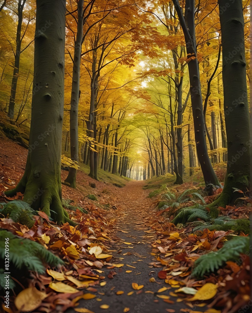 A Serene Autumn Forest Captured in Hyperrealistic Detail with Colorful ...